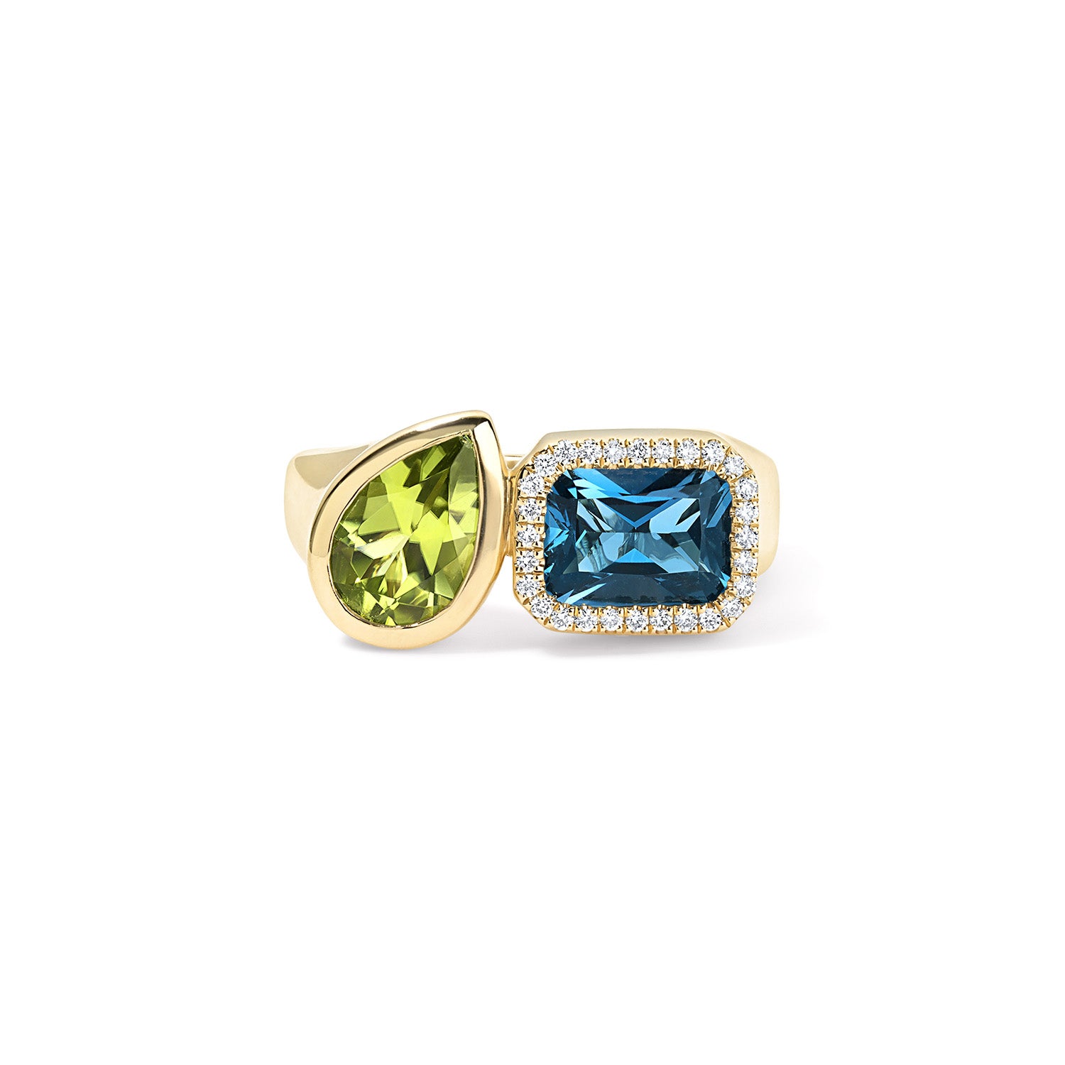 Gemma Blue Topaz and Peridot Toi Et Moi Ring