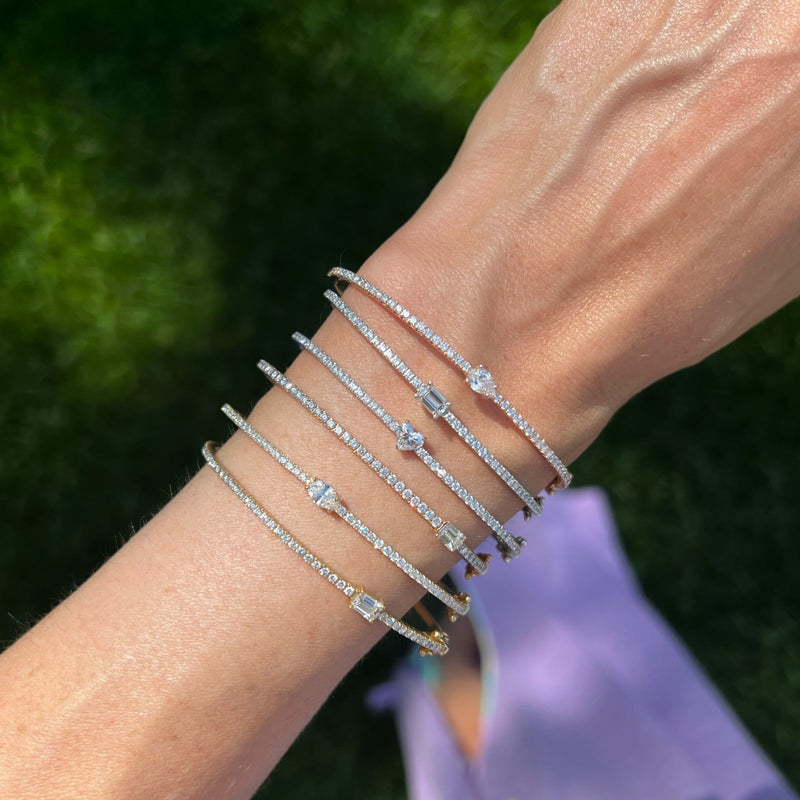 Ivy Diamond Bangle with Emerald Cut Center | Stephanie Gottlieb